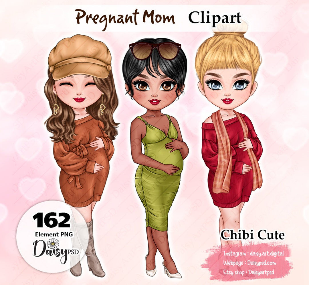 Pregnancy Clipart, Maternity Chibi Clipart, Mother Clipart, Pregnant ...