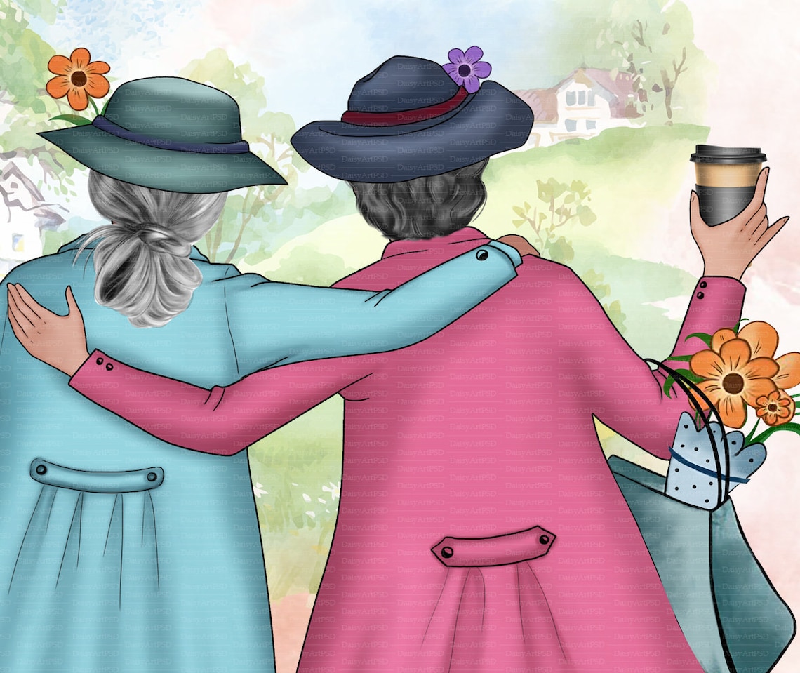 Older Friends Clip Art Old Best Friends Grandmother PNG | Etsy