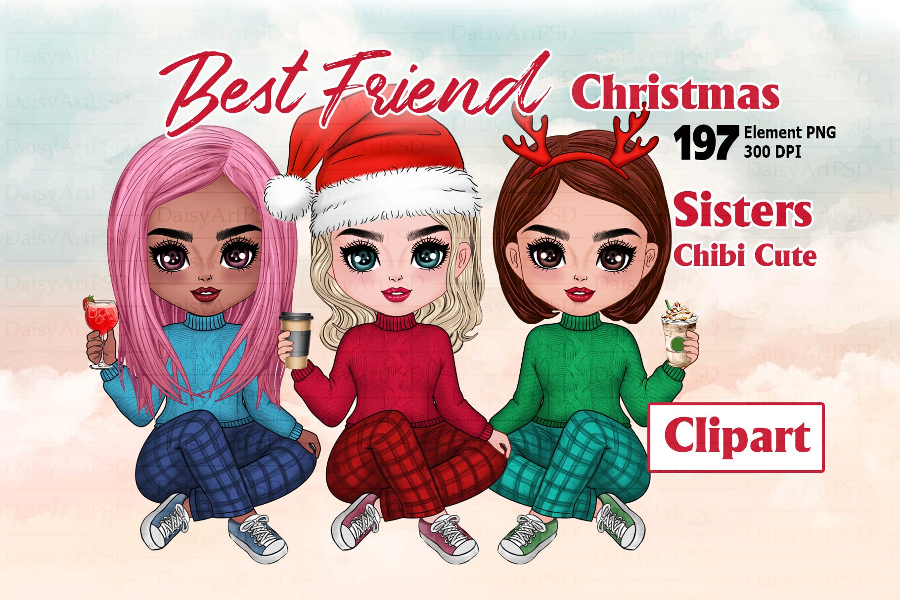 Best Friends Wool Pajamas Chibi Cute Clipart Besties - Etsy