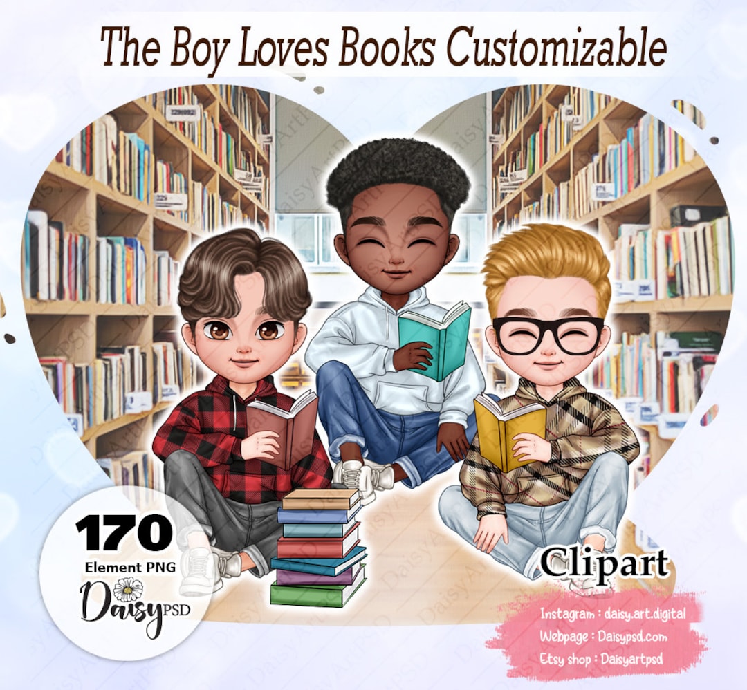 The Boy Loves Books Clipart, Boys Reading Chibi Clipart, Bookworm Best ...