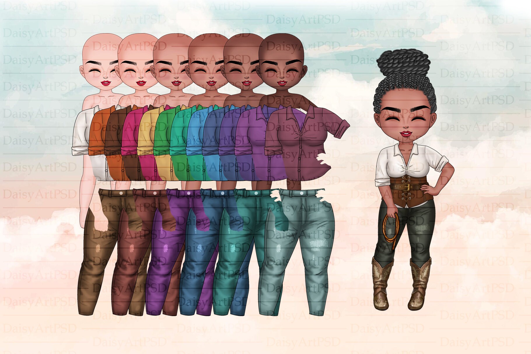 Best Friends Cowboy Girl Chibi Country Girls Cowgirl Cowboy | Etsy