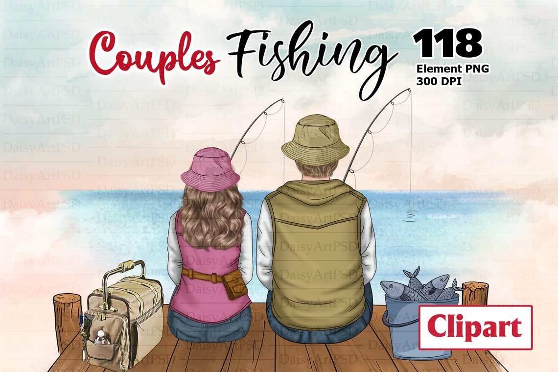 Fishing Couple Clipart Romantic Couple Fishing Family Set - Etsy