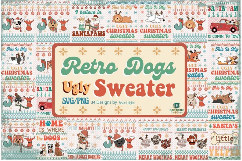 Retro Ugly Sweaters Christmas Dogs Bundle SVG Christmas PNG - Etsy