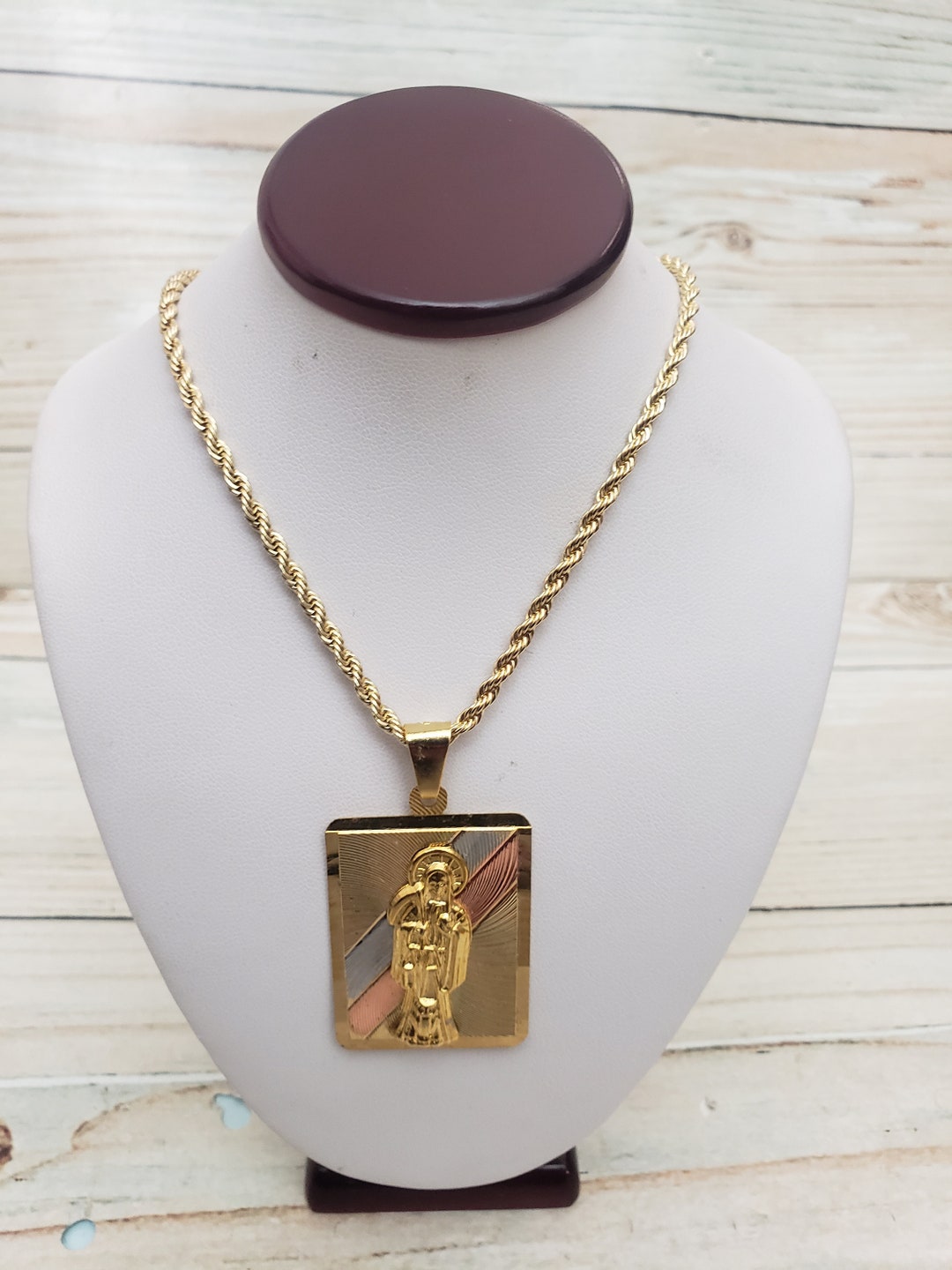 Santa Muerte Gold Plated Necklace Brand New Chain Tricolor Santa Muerte ...