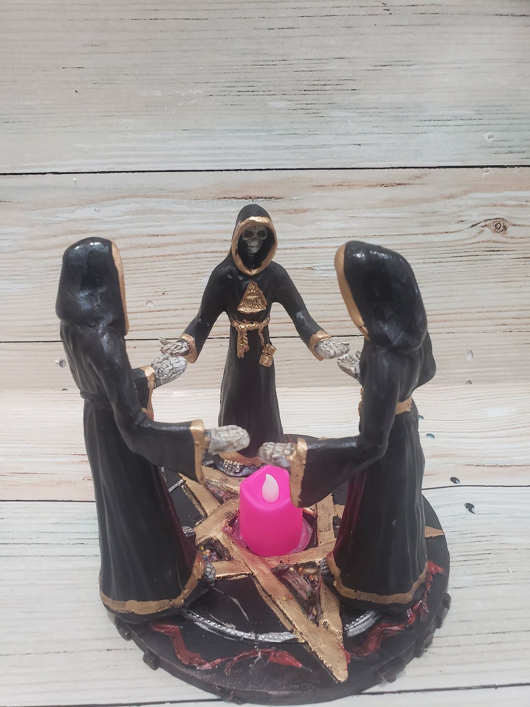 Santa Muerte Color Black 9x9 Holy Death Statue / 3 Statues With Light ...