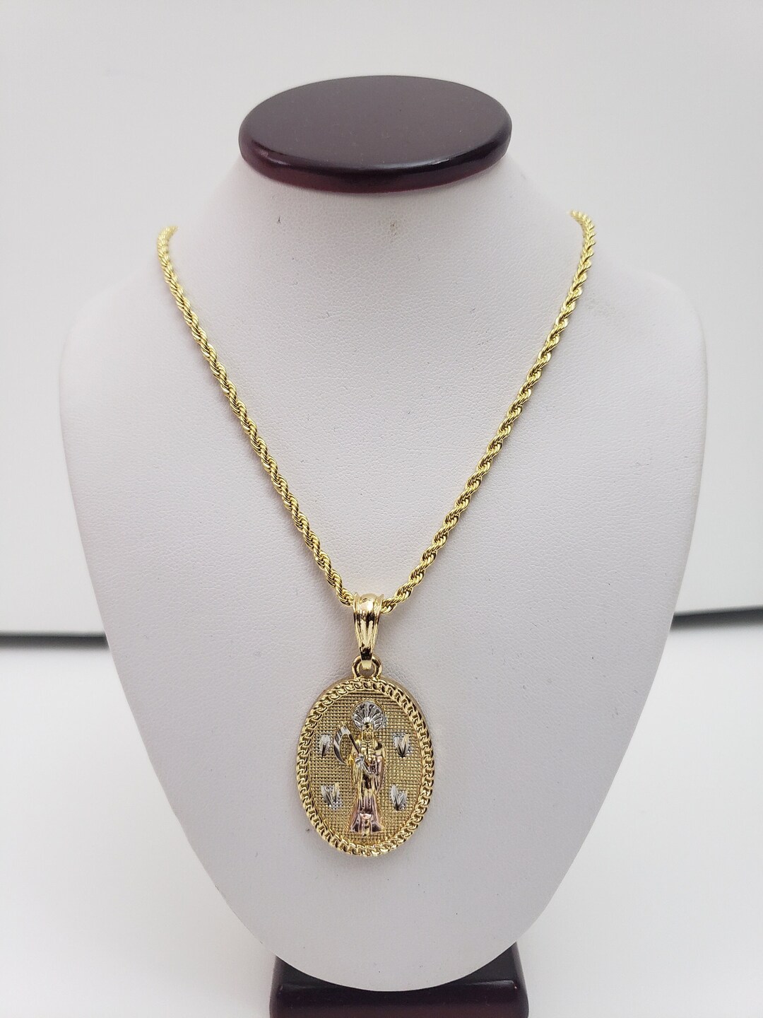 Santa Muerte Gold Plated Rope Necklace Brand New Chain Tricolor Santa ...