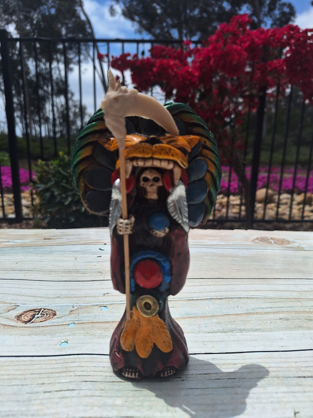 Santa Muerte Bendesida Azteca - 7.5" Color Red - Rainbow - Holy Death ...