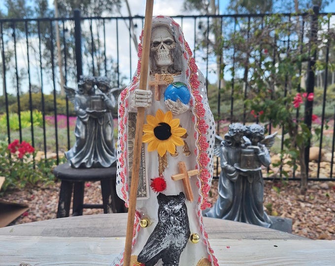 Santa Muerte Color White 13" Holy Death Statue / Grim Reaper/ Dressed ...