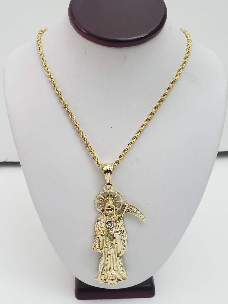 Santa Muerte Gold Plated Rope Necklace Brand New Chain Red Eye - Etsy