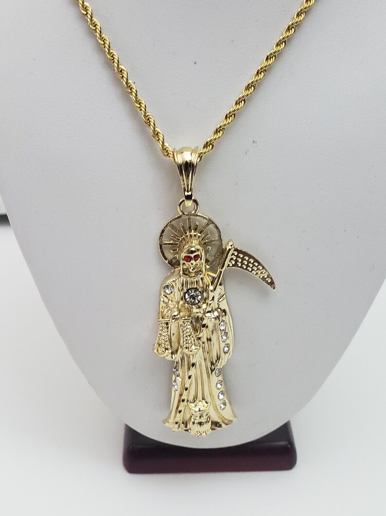 Santa Muerte Gold Plated Rope Necklace Brand New Chain Red Eye - Etsy