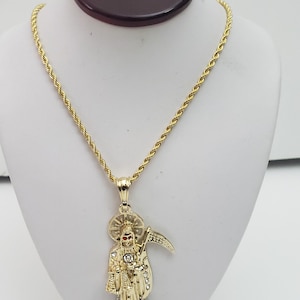 Santa Muerte Gold Plated Rope Necklace Brand New Chain Red Eye Santa ...