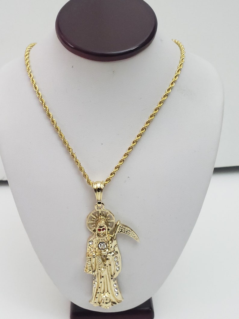 Santa Muerte Gold Plated Rope Necklace Brand New Chain Red Eye - Etsy