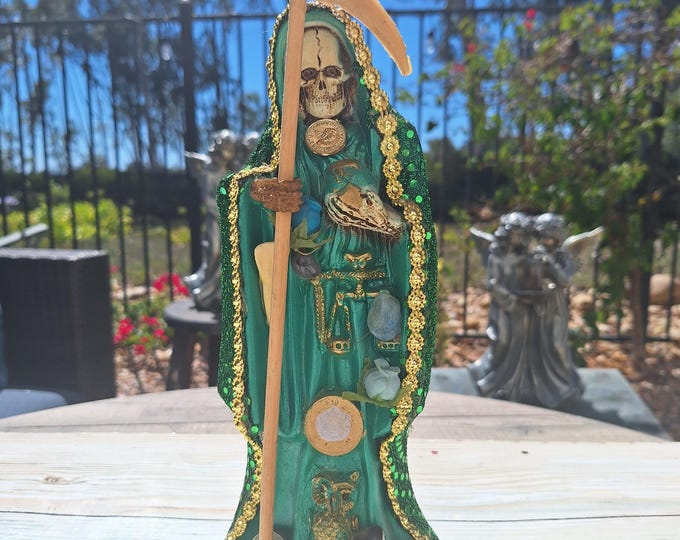 Santa Muerte Color Green 13" Holy Death Statue / Grim Reaper/ Dressed ...
