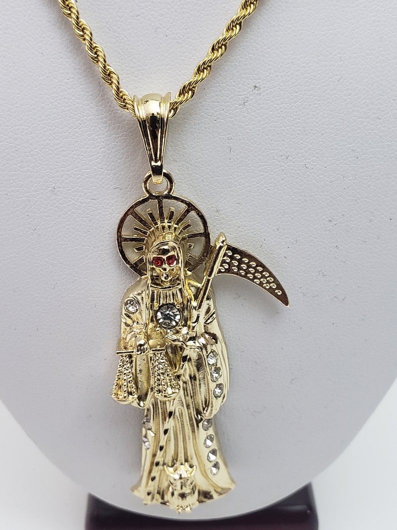 Santa Muerte Gold Plated Rope Necklace Brand New Chain Red Eye - Etsy