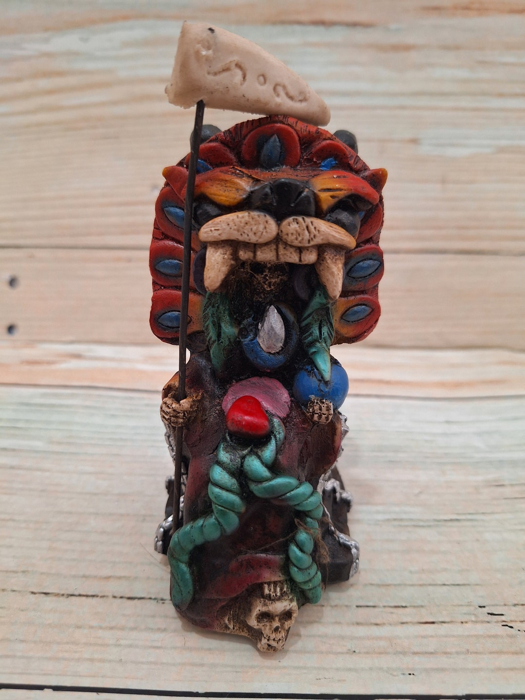 Santa Muerte Bendesida Azteca - 5"x3" Color Gold - Rainbow - Holy Death ...