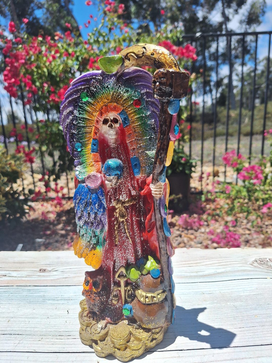 Santa Muerte Bendesida Aztec - 13" Color Rainbow Red - Holy Death Fix ...