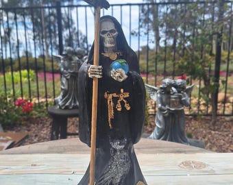 Santa Muerte Color Black 13" Holy Death Statue / Grim Reaper/ Dressed ...
