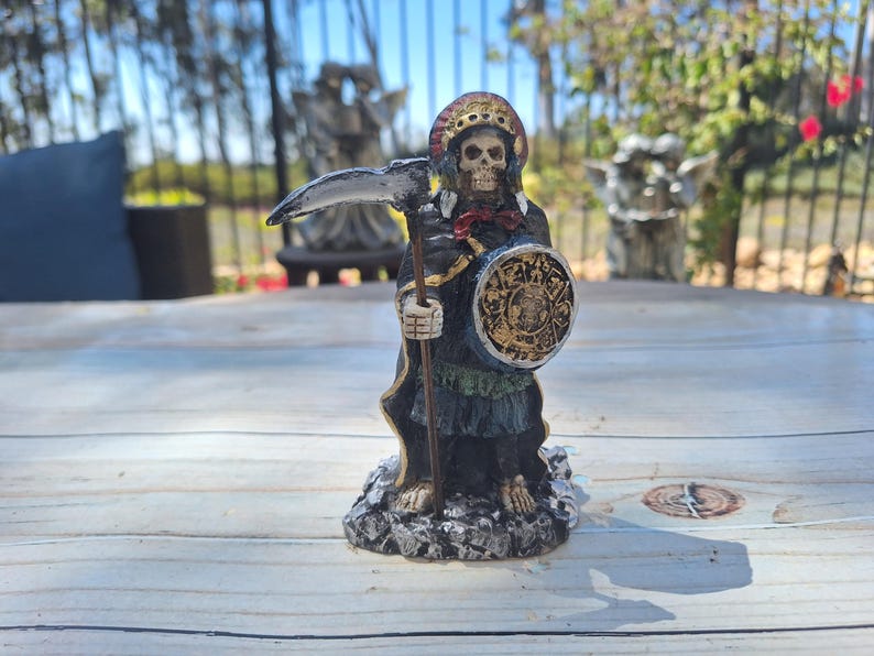 Santa Muerte Bendesida Azteca - 6" X 4" Black Holy Death Fix - Grim ...