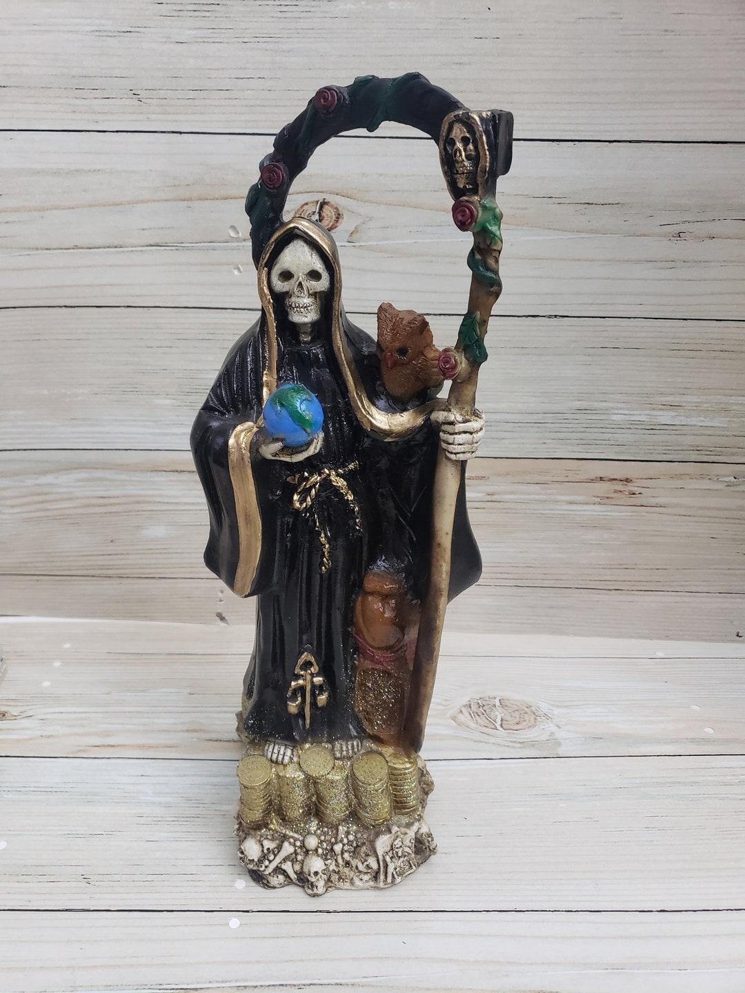 Santa Muerte With Snakes Color Black 17" X 6" Holy Death Sculpture ...