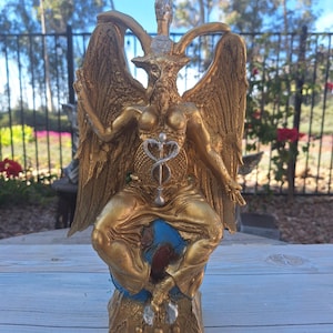 Handmade Sabbatic Goat Baphomet Statue: Gold Templar Figurine (15"x8 ...