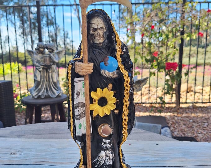 Santa Muerte Color Black 13" Holy Death Statue / Grim Reaper/ Dressed ...