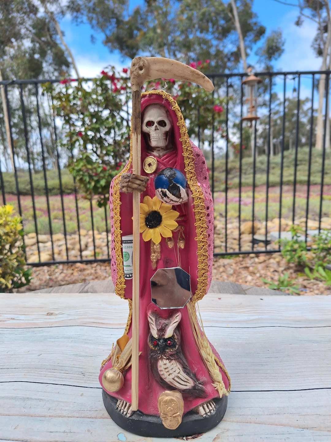 Santa Muerte Color Pink 13" Holy Death Statue / Grim Reaper/ Dressed ...