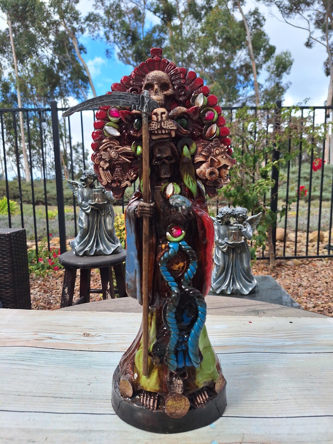 Santa Muerte Bendesida Azteca - 17" Red - Rainbow Holy Death Fix - Grim ...