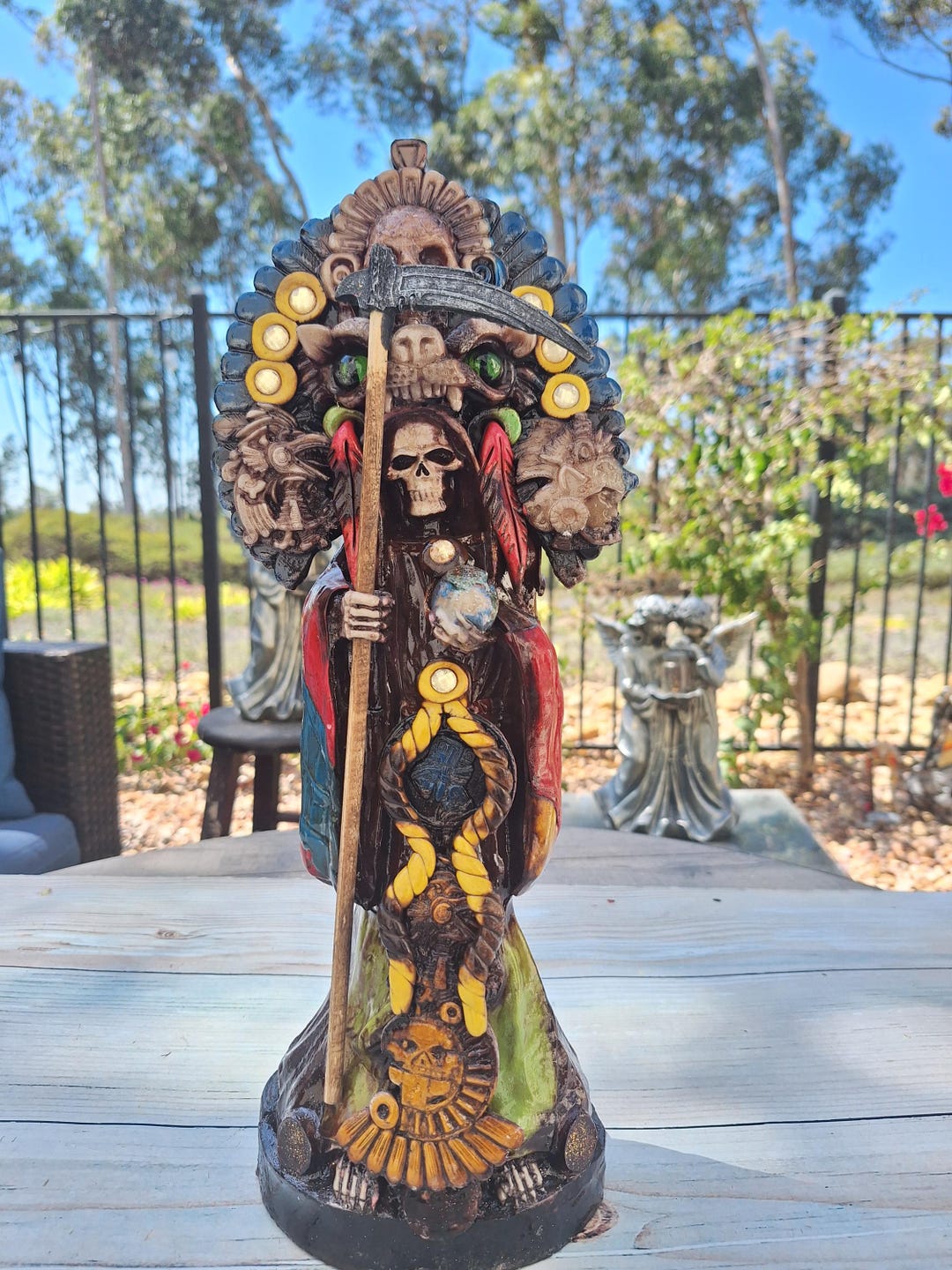 Santa Muerte Bendesida Azteca - 17" Color Yellow - Rainbow Holy Death ...