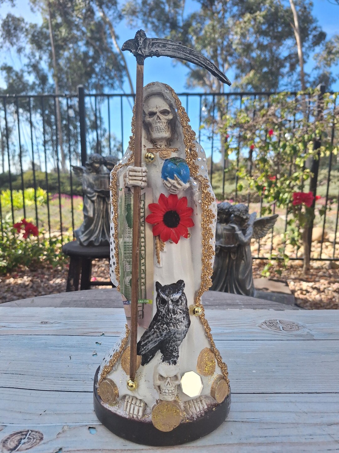 Santa Muerte Color White 13 Holy Death Statue / Grim Reaper/ Dressed ...
