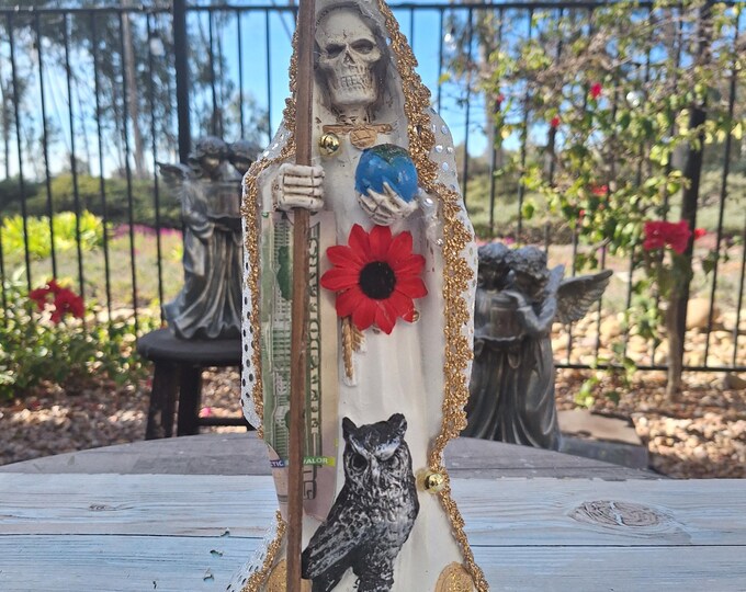 Santa Muerte Color White 13" Holy Death Statue / Grim Reaper/ Dressed ...