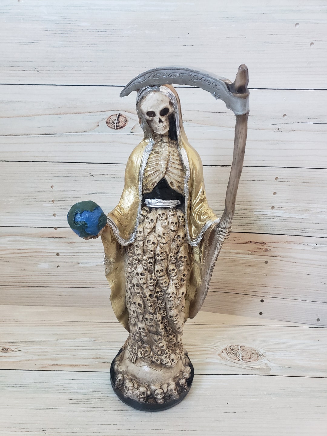 Santa Muerte Color Gold Size 17 Holy Dead Statue / Grim Reaper/ Little ...