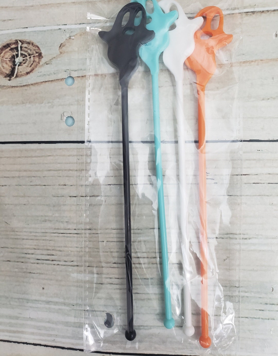 Halloween Ghost Stir Sticks 4 Count in Packaging 8 in Coffee Drink Soda ...