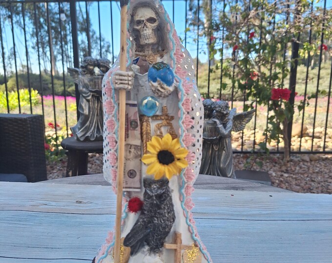 Santa Muerte Color White 13" Holy Death Statue / Grim Reaper/ Dressed ...