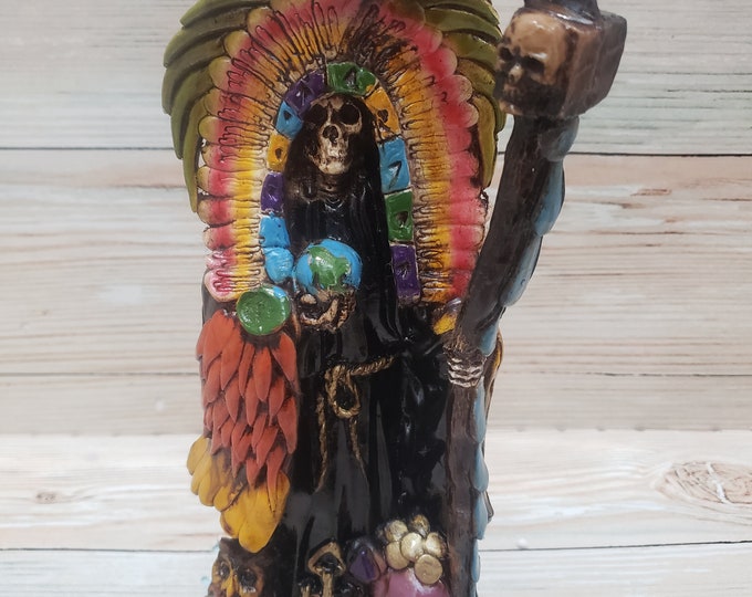 Santa Muerte Bendesida Aztec - 13" Color Rainbow Black - Holy Death Fix ...