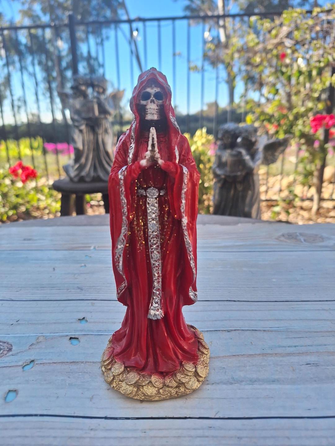 Handmade Red Santa Muerte Statue, 7.5" Holy Death Decor - Etsy