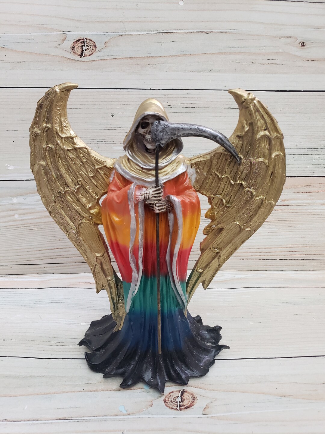 Santa Muerte Bendesida 13" Color Rainbow Double Sided With Wings ...
