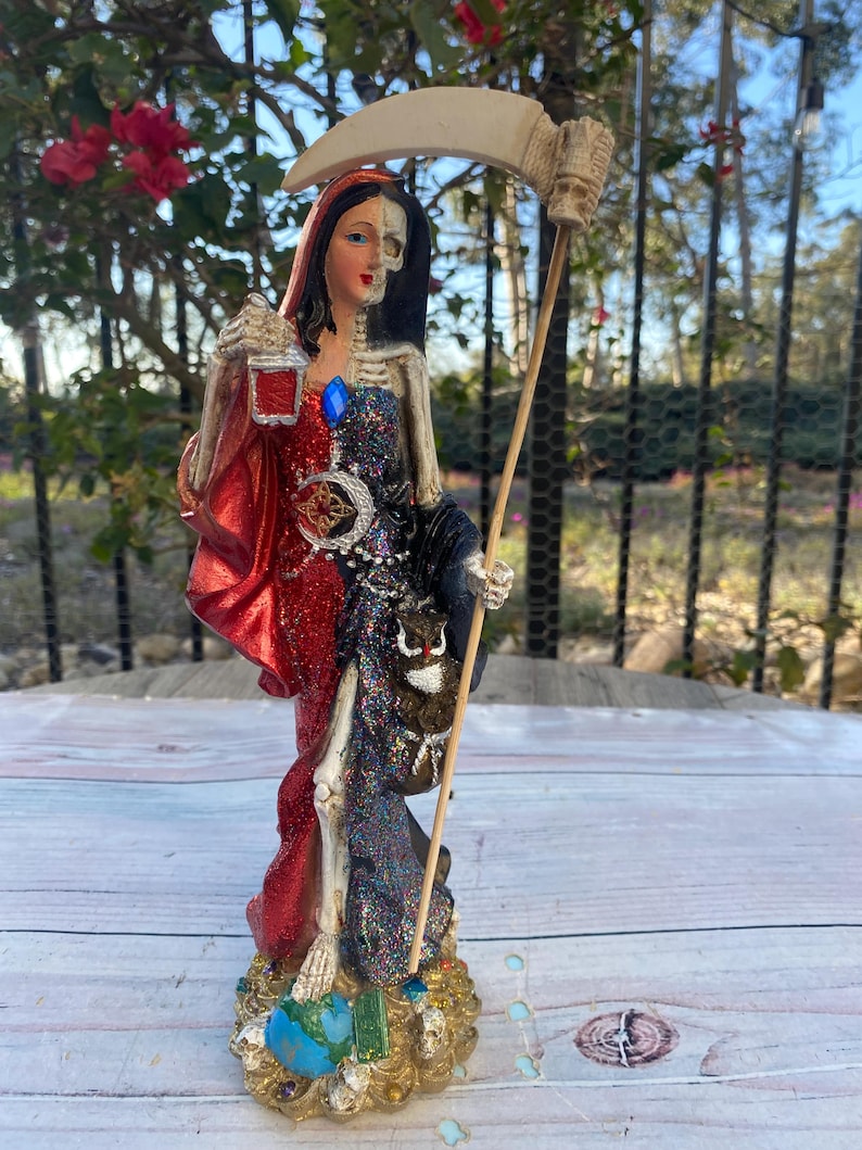 Santa Muerte Statue – Red & Black, Holy Death, Good Luck - 12" - Etsy