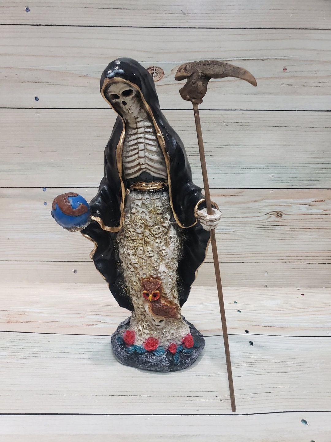 Santa Muerte Color Black Size 16 Holy Dead Statue / Grim Reaper/ Little ...