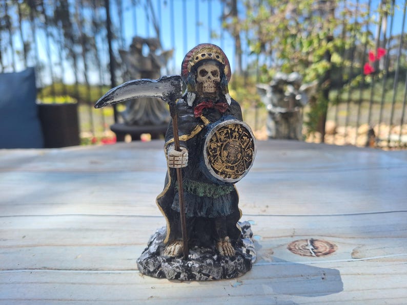 Santa Muerte Bendesida Azteca - 6" X 4" Black Holy Death Fix - Grim ...