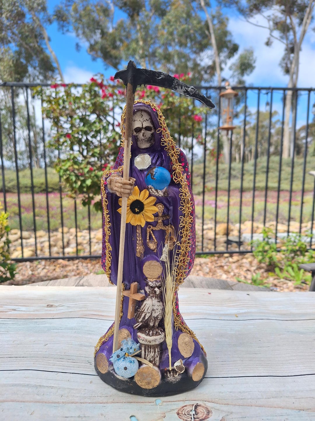 Santa Muerte Color Purple 13" Holy Death Statue / Grim Reaper/ Dressed ...