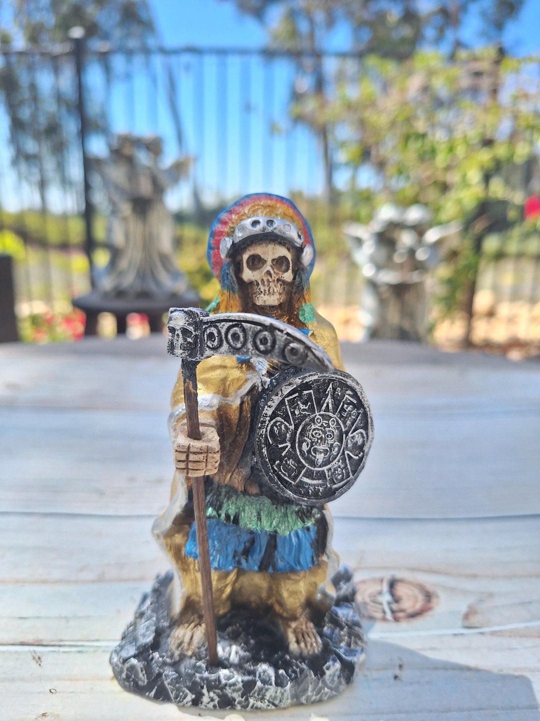 Santa Muerte Bendesida Azteca - 6" X 4" Gold Holy Death Fix - Grim ...