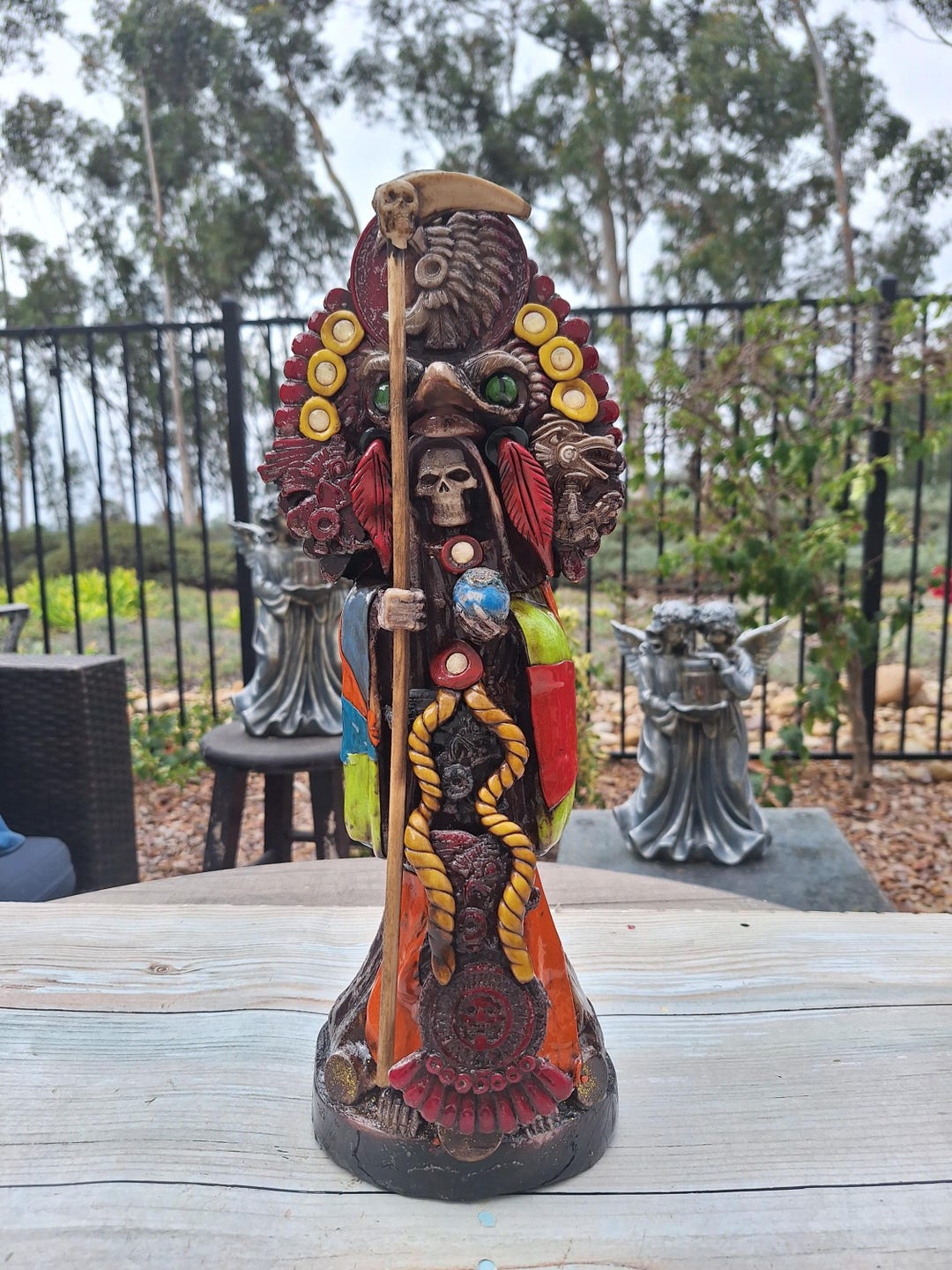 Santa Muerte Bendesida Azteca 17" Red - Rainbow Holy Death Fix - Grim ...