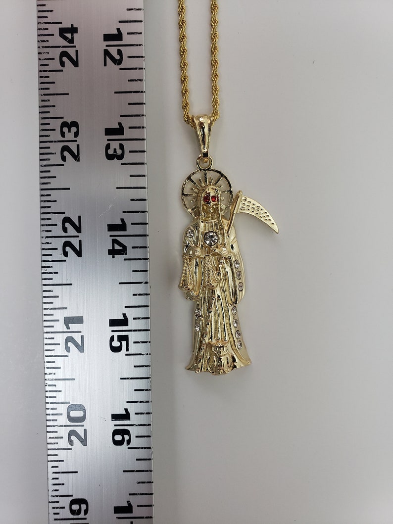 Santa Muerte Gold Plated Rope Necklace Brand New Chain Red Eye - Etsy
