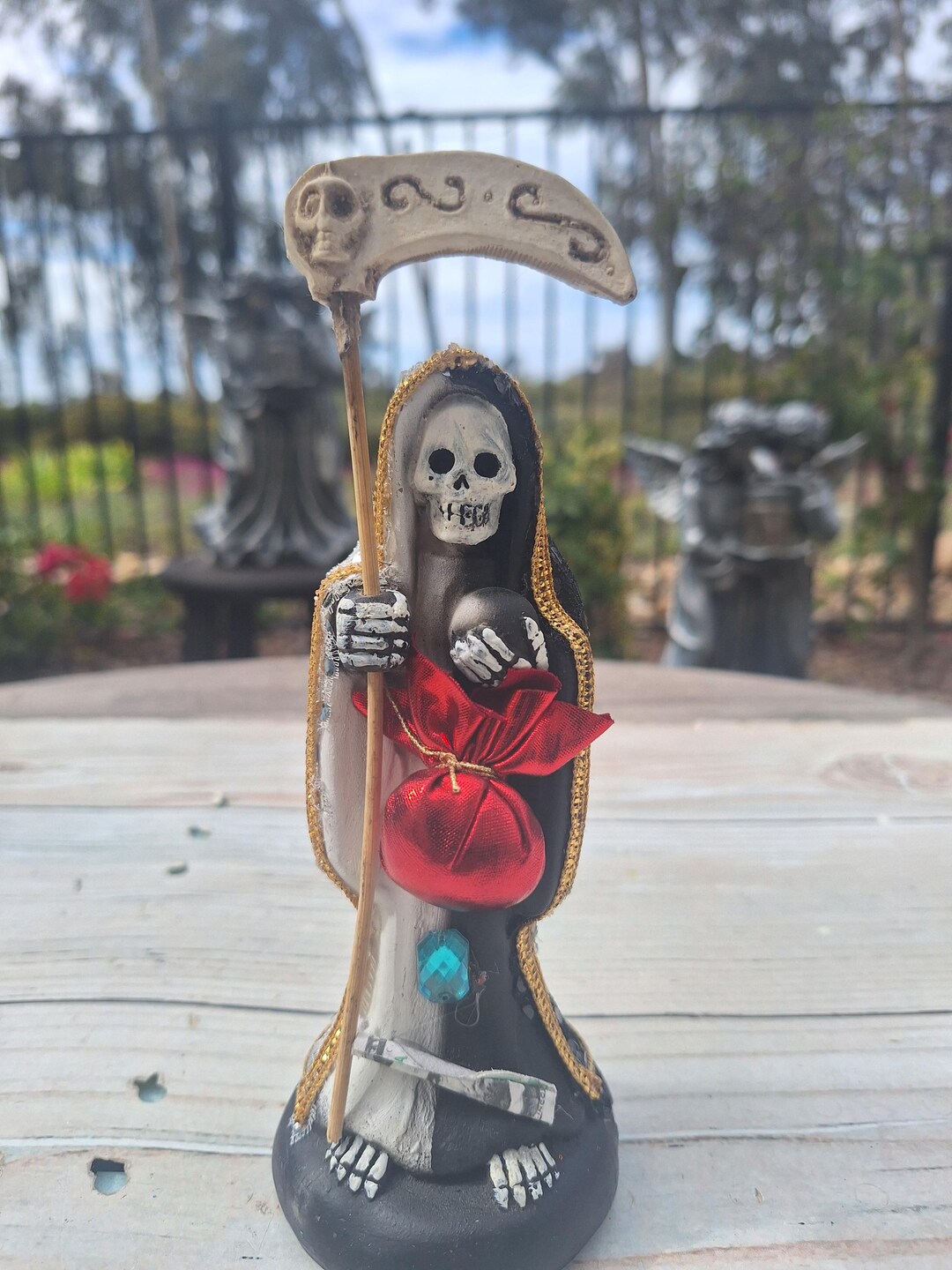 Santa Muerte Color Black / White Dressed 7.5" Holy Death Statue /grim ...