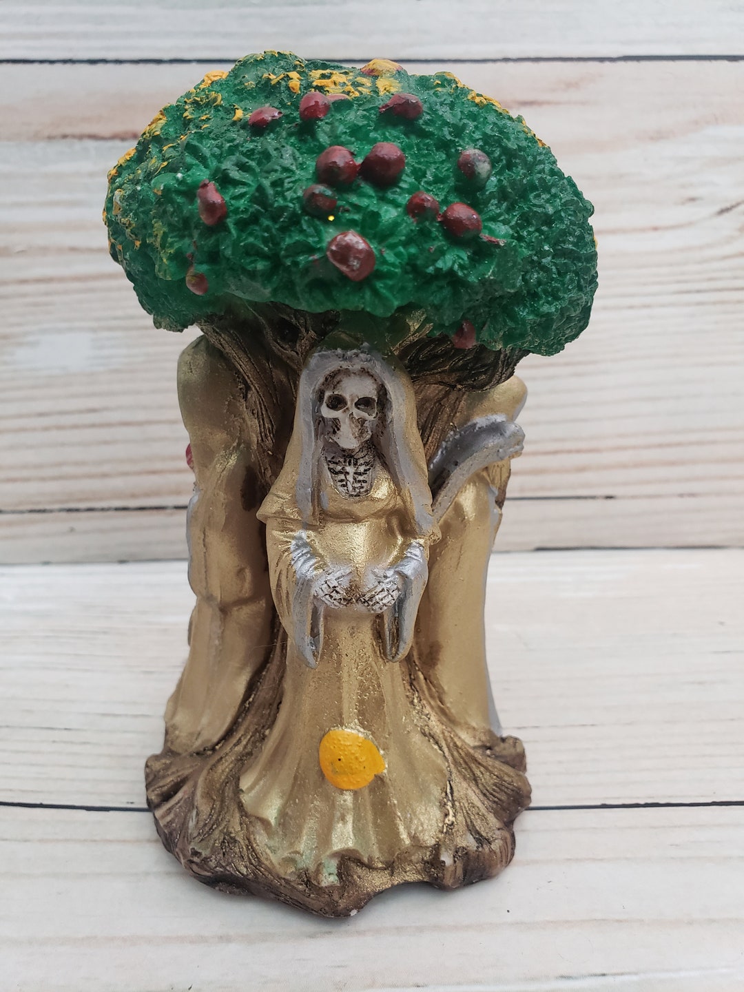 Santa Muerte Color Gold 5.5"x4" Holy Death Statue/ Tree of Life / Santa ...