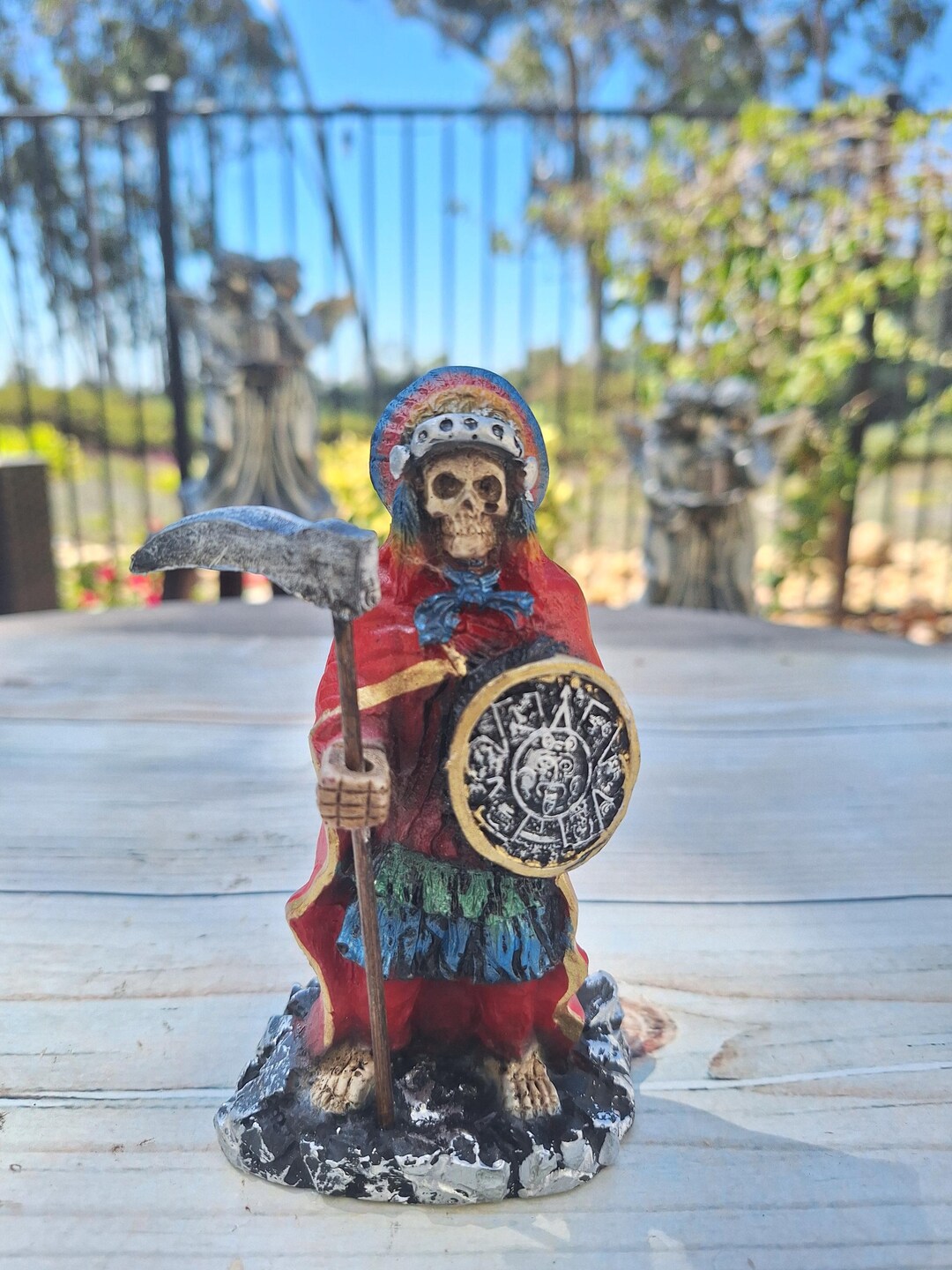 Santa Muerte Bendesida Azteca - 6" X 4" Red Holy Death Fix - Grim ...