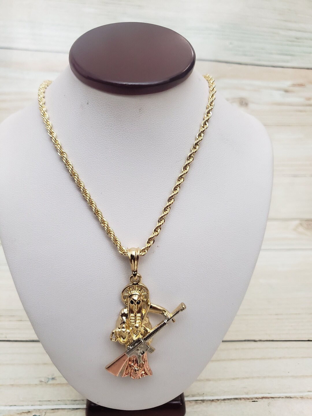 Santa Muerte Gold Plated Necklace Brand New Chain Tricolor - Santa ...