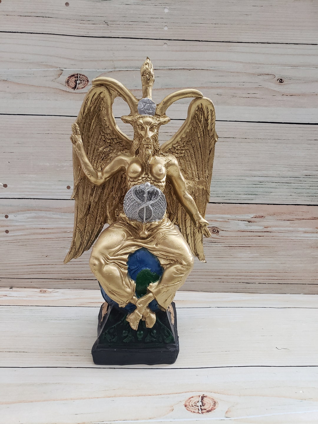 Templar Sabbatic Goat Baphomet Satan Gold 15x8 / Devil / Evil / Statue Figurine Collectible ...