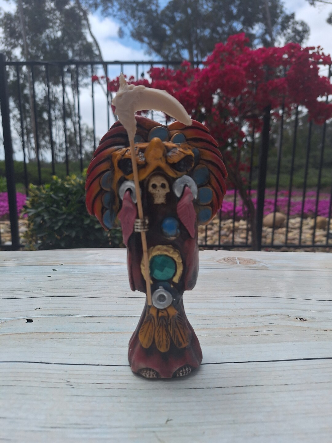 Santa Muerte Bendesida Azteca - 7.5" Color Red - Rainbow - Holy Death ...