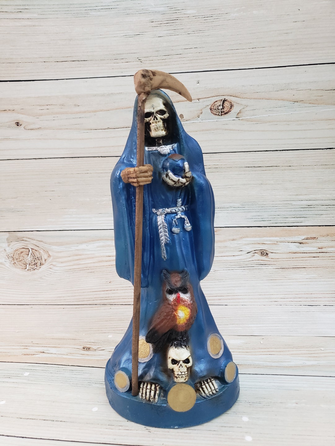 Santa Muerte Color Blue 13" Holy Death Sculpture / Grim Reaper / Buena ...